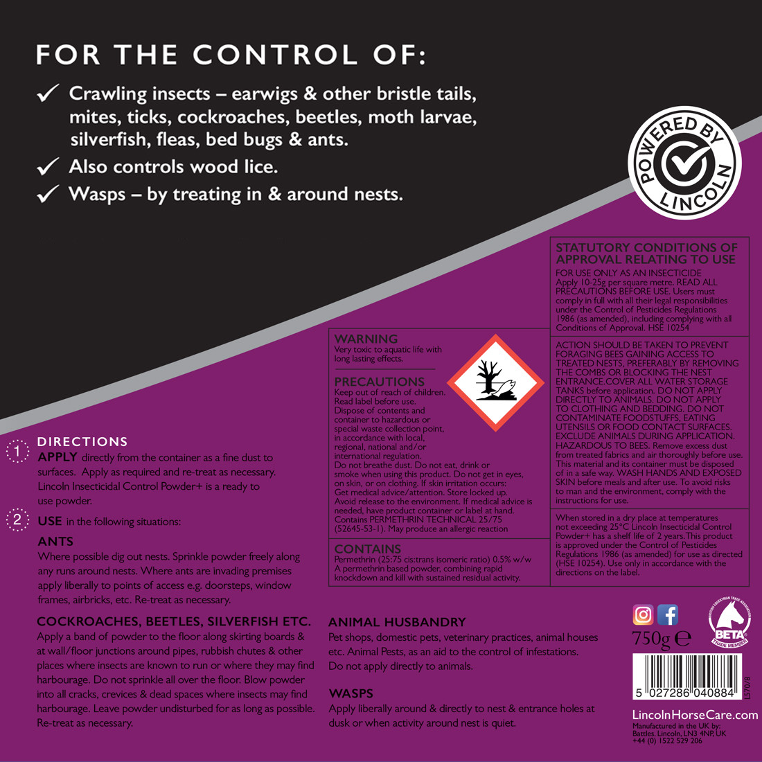 Lincoln Horse Care - Lincoln Insecticidal Lice Control Powder+